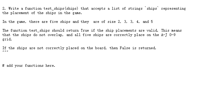 Solved 1. Write a function ship_size(s) that determines if | Chegg.com
