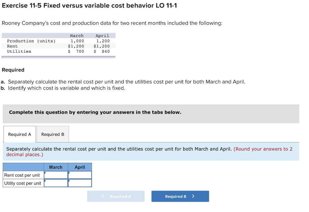 Solved Exercise 11-5 Fixed versus variable cost behavior LO | Chegg.com