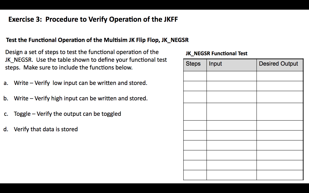 Solved Exercise 3: Procedure to Verify Operation of the JKFF | Chegg.com