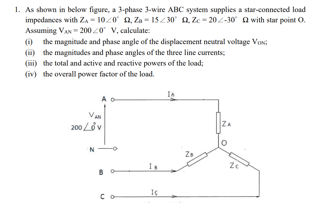Solved 1. As shown in below figure, a 3-phase 3-wire ABC | Chegg.com