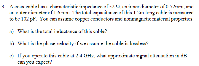 Solved A coax cable has a characteristic impedance of 52Ω, | Chegg.com