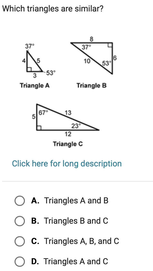 Solved Which triangles are similar? Triangle A Triangle B | Chegg.com