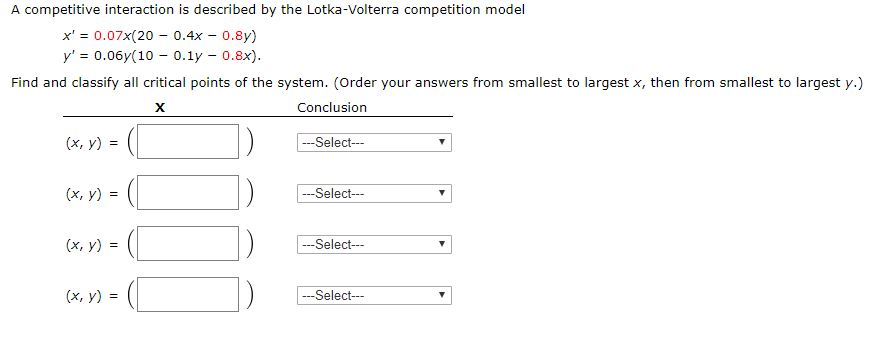 Solved A competitive interaction is described by the | Chegg.com