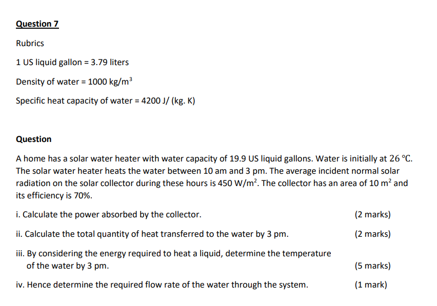 Solved Question 7 Rubrics 1 US liquid gallon = 3.79 liters | Chegg.com