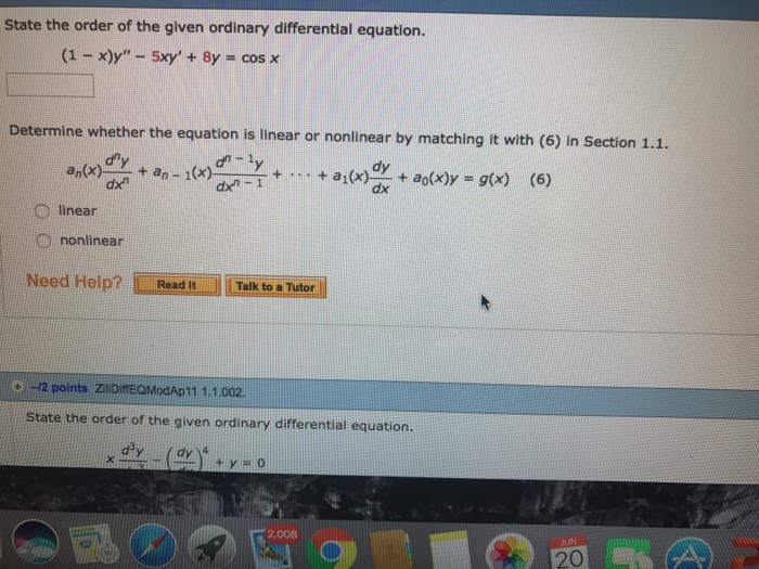 Solved State The Order Of The Given Ordinary Differential