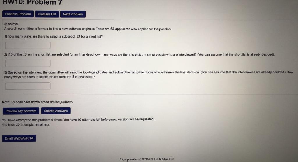 Solved HW10: Problem 7 Previous Problem Problem List Next | Chegg.com