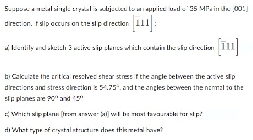 Solved Suppose a metal single crystal is subjected to an | Chegg.com