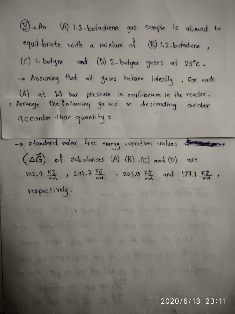 Solved 3 → An (A) 1,3-butadiene gas sample is allowed to | Chegg.com