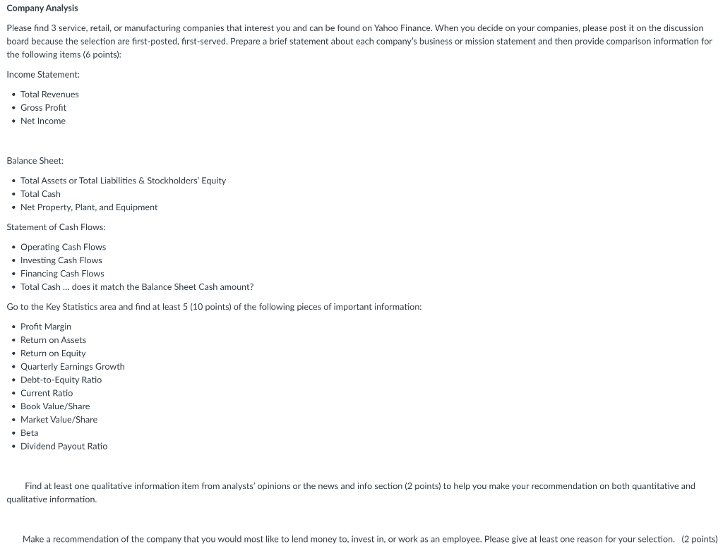 Please find 3 service, retail, or manufacturing | Chegg.com