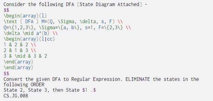 Solved Consider the following DFA [State Diagram Attached] - | Chegg.com