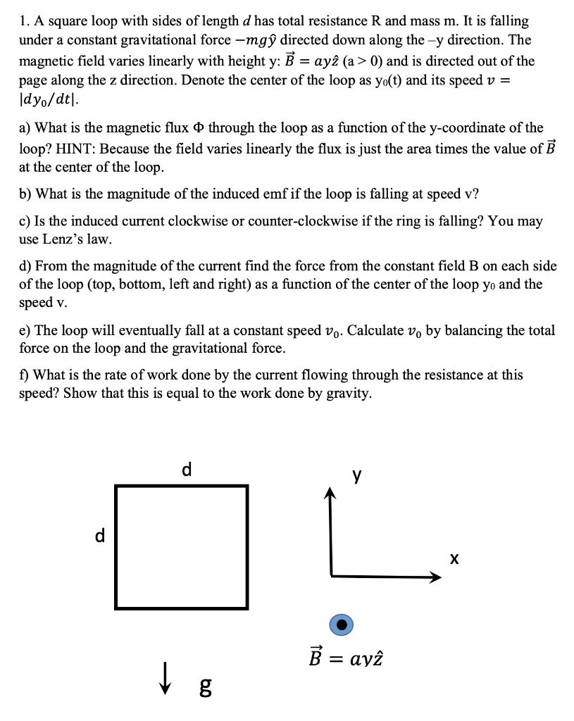 Solved 1. A square loop with sides of length d has total | Chegg.com