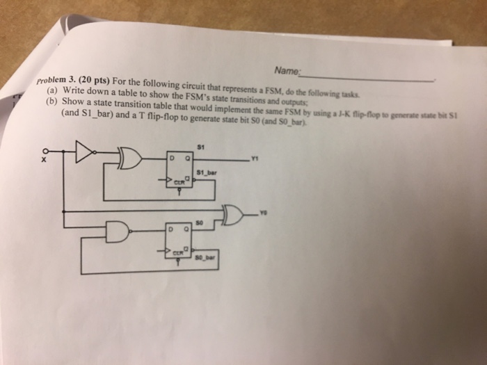 Solved Name; roblem 3. (20 pts) For the following circuit | Chegg.com