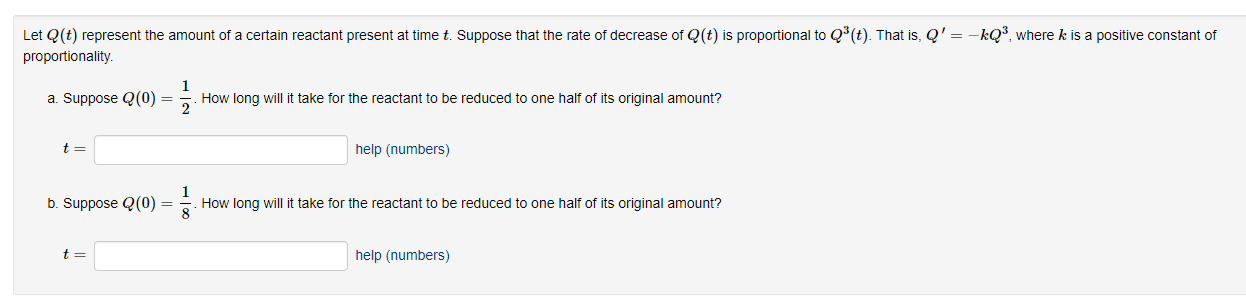 Solved et Q(t) represent the amount of a certain reactant | Chegg.com