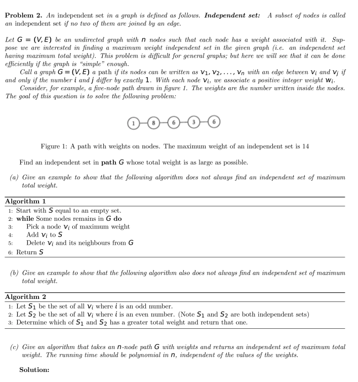 Solved Problem 2. An independent set in a graph is defined | Chegg.com