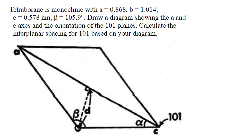 Solved Tetraborane is monoclinic with a = 0.868, b = 1.014, | Chegg.com