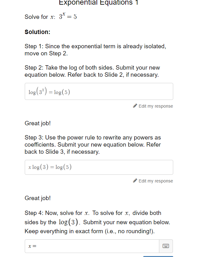 Solved Exponential Equations 1 Solve For X 3x 5 Solution