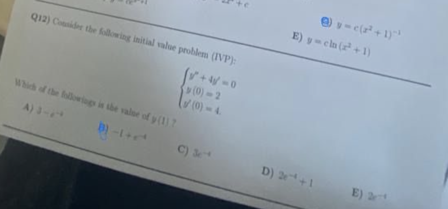 Solved Q12) ﻿Consider the followings initial value problem | Chegg.com