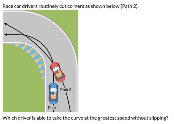 [Solved]: Race car drivers routinely cut corners as shown