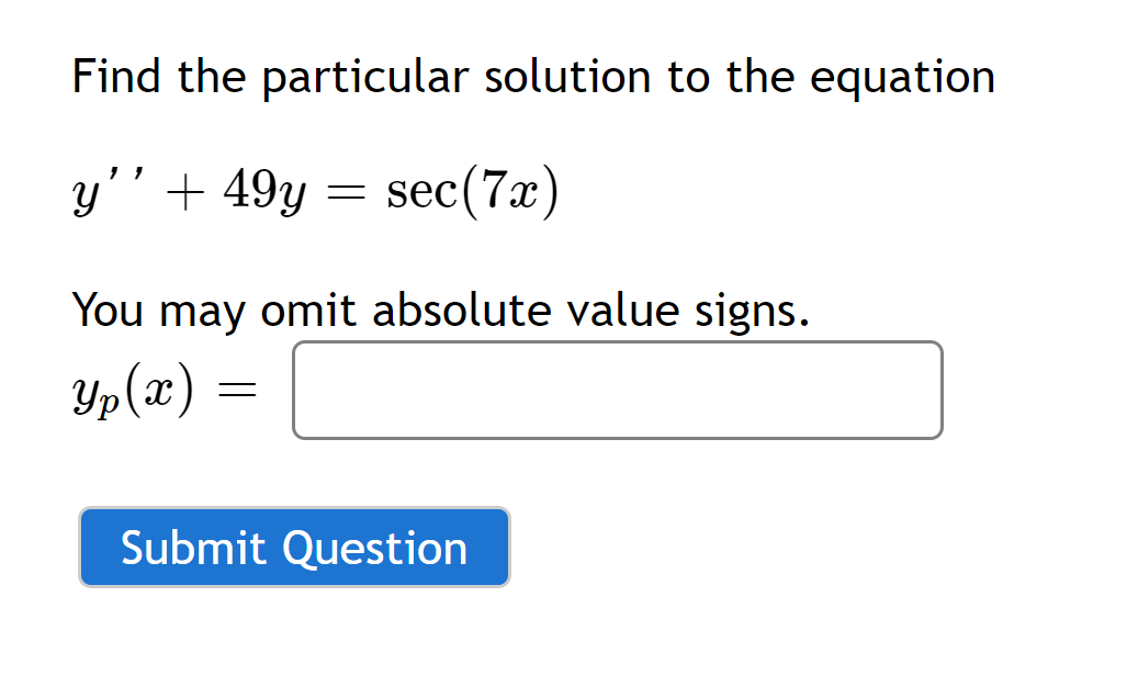 Solved Find the particular solution to the equation y' + 494 | Chegg.com