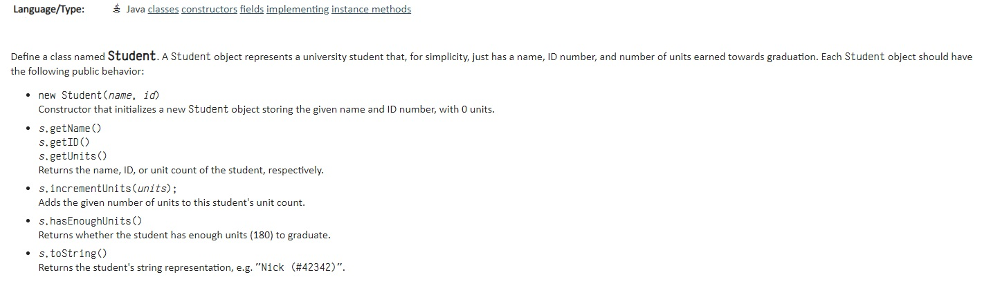 Solved Language/Type: Java classes constructors fields | Chegg.com