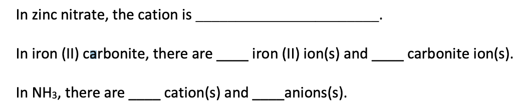 Solved In zinc nitrate, the cation is In iron (II) | Chegg.com