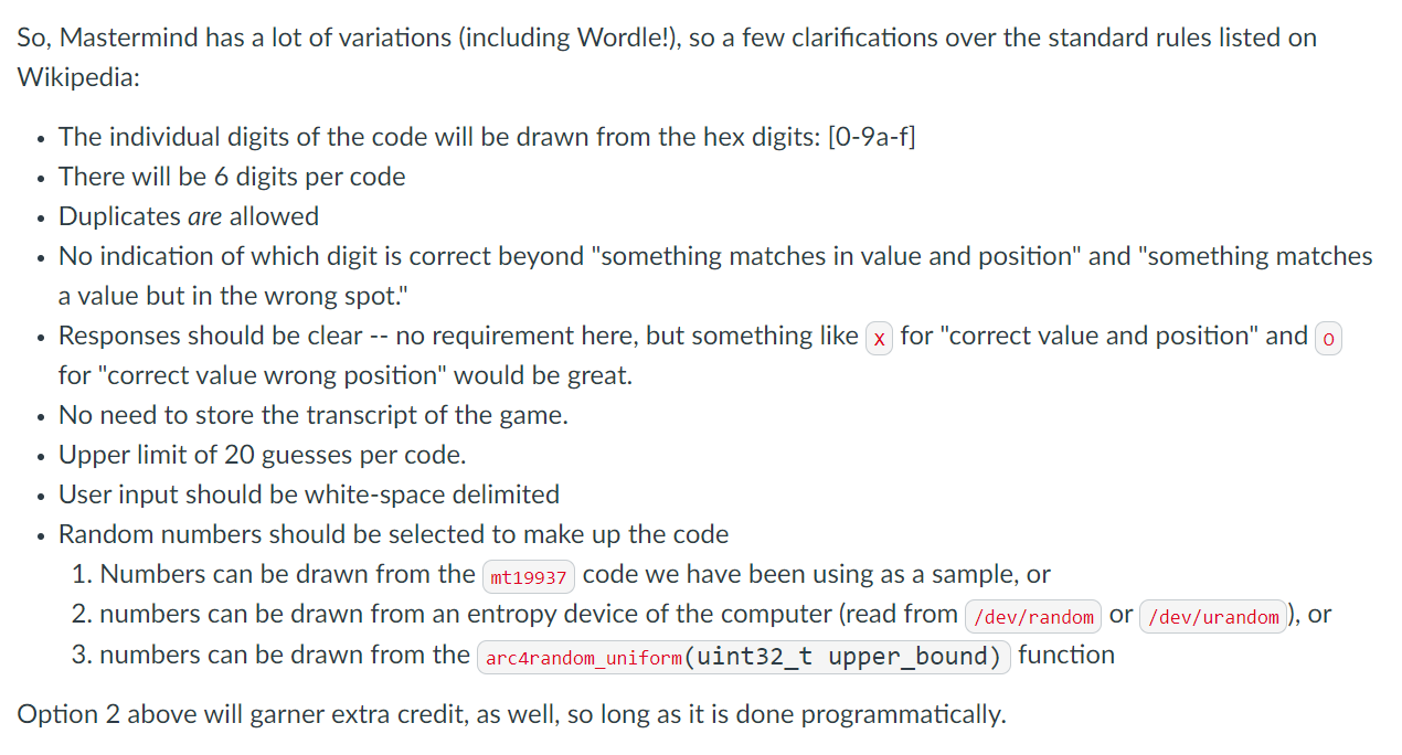 Solved Can you create the game of Mastermind in C, you can | Chegg.com