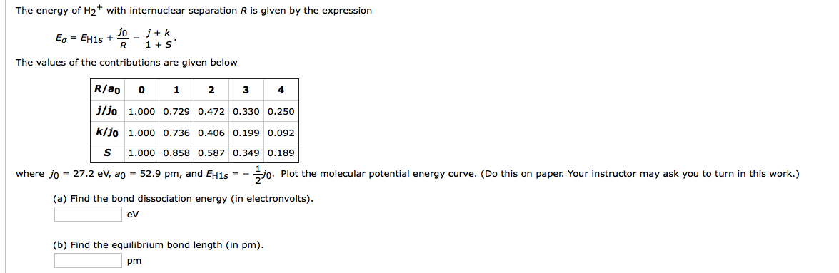 The energy of H2+ with internuclear separation R is | Chegg.com