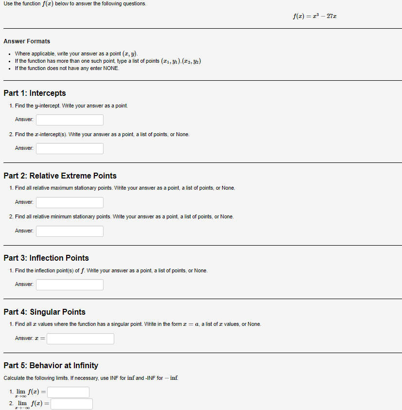 Solved f(x)=x3−27x Answer Formats - Where applicable, write | Chegg.com