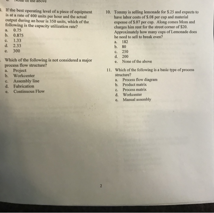 Solved one of the above If the best operating level of a | Chegg.com