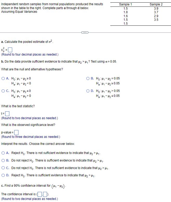 Solved Independent random samples from normal populations | Chegg.com
