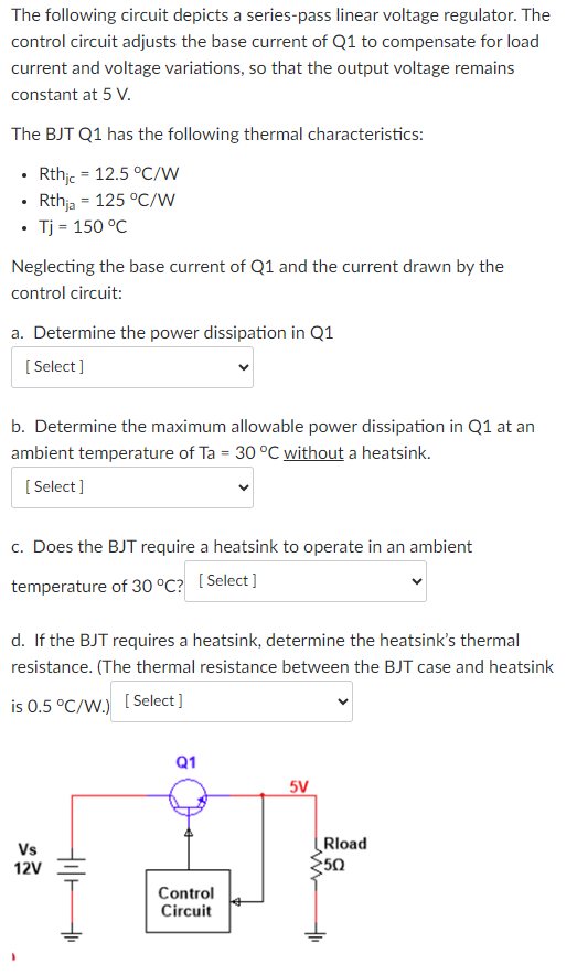 Solved The following circuit depicts a series-pass linear | Chegg.com
