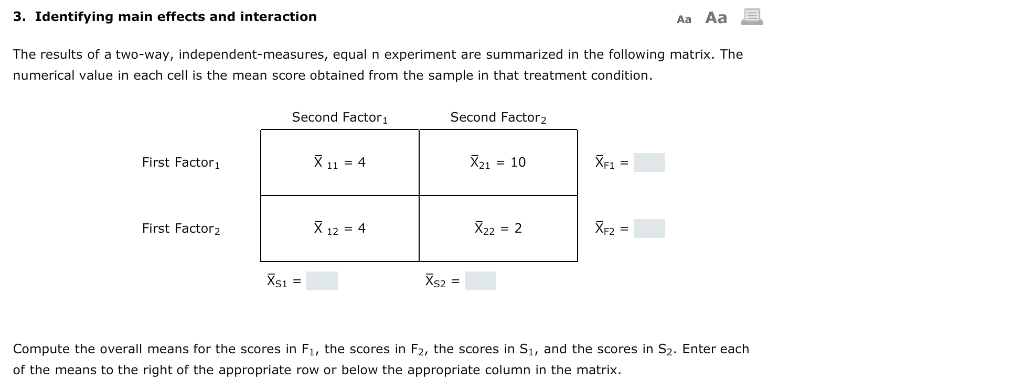 Solved 3. Identifying main effects and interaction AaAa旦 The | Chegg.com