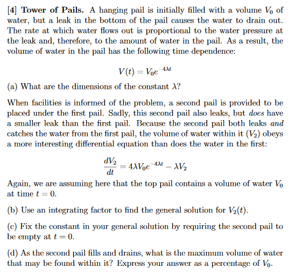Solved a [4] Tower of Pails. A hanging pail is initially | Chegg.com