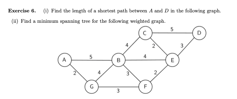 Solved Exercise 6. (i) Find the length of a shortest path | Chegg.com