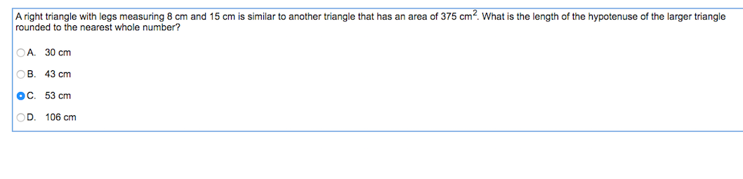 Solved A Right Triangle With Legs Measuring 8 Cm And 15 Cm Chegg