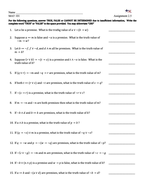 Solved MAT 101 Assignment 2.5 For the following questions, | Chegg.com