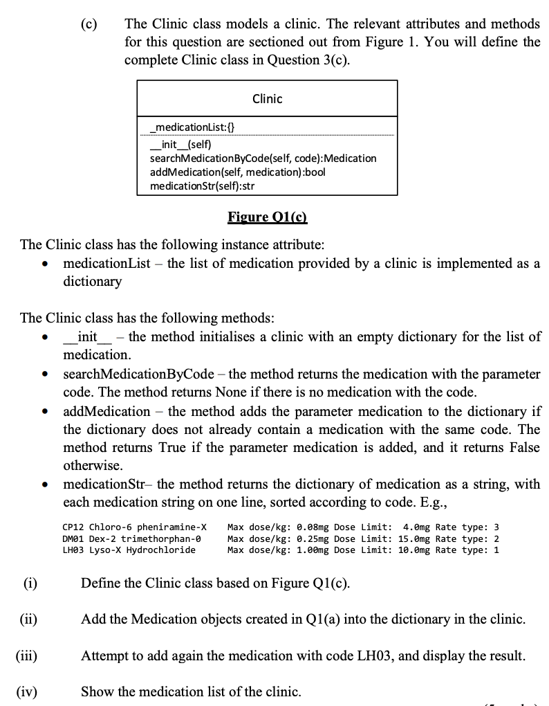 Solved Question 1 (a) The Medication class models one | Chegg.com