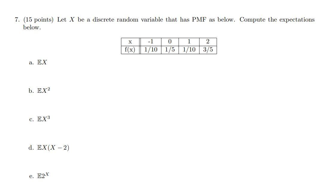 Solved 7. (15 points) Let X be a discrete random variable | Chegg.com