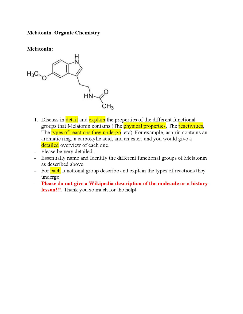 Solved Melatonin. Organic Chemistry Melatonin: " H30 Нsco | Chegg.com