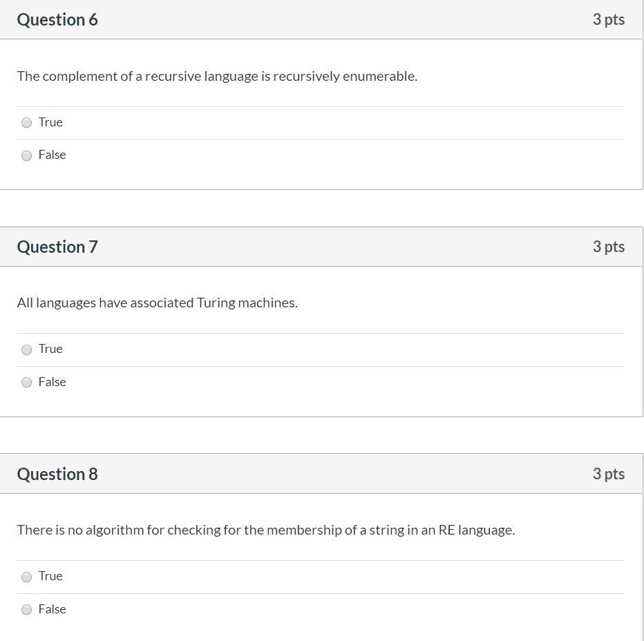 Solved Question 6 3 pts The complement of a recursive | Chegg.com