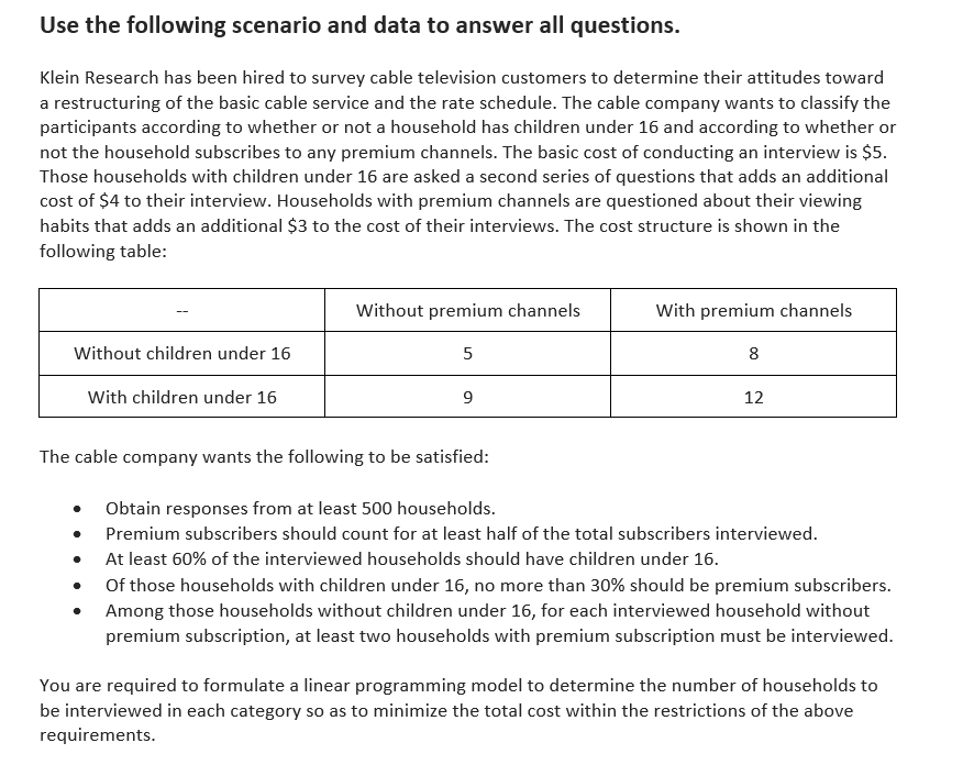 Solved Use the following scenario and data to answer all | Chegg.com