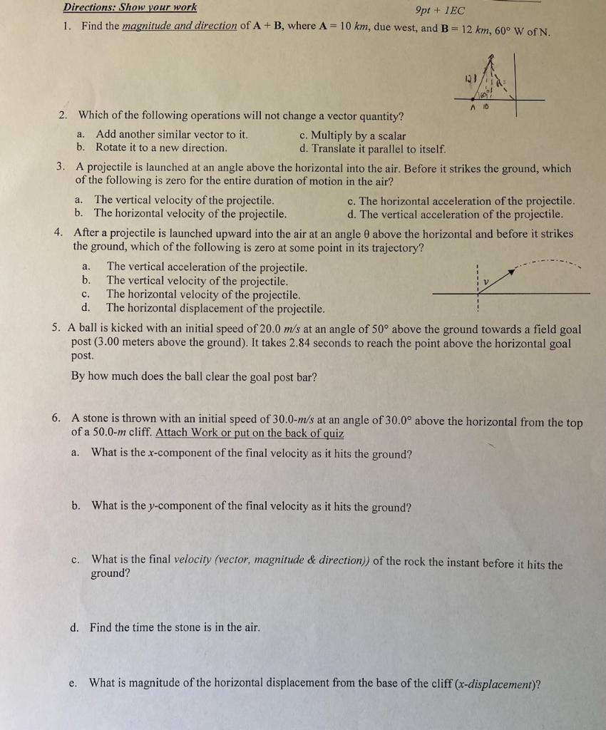 Solved Directions: Show your work 9pt+1EC 1. Find the | Chegg.com