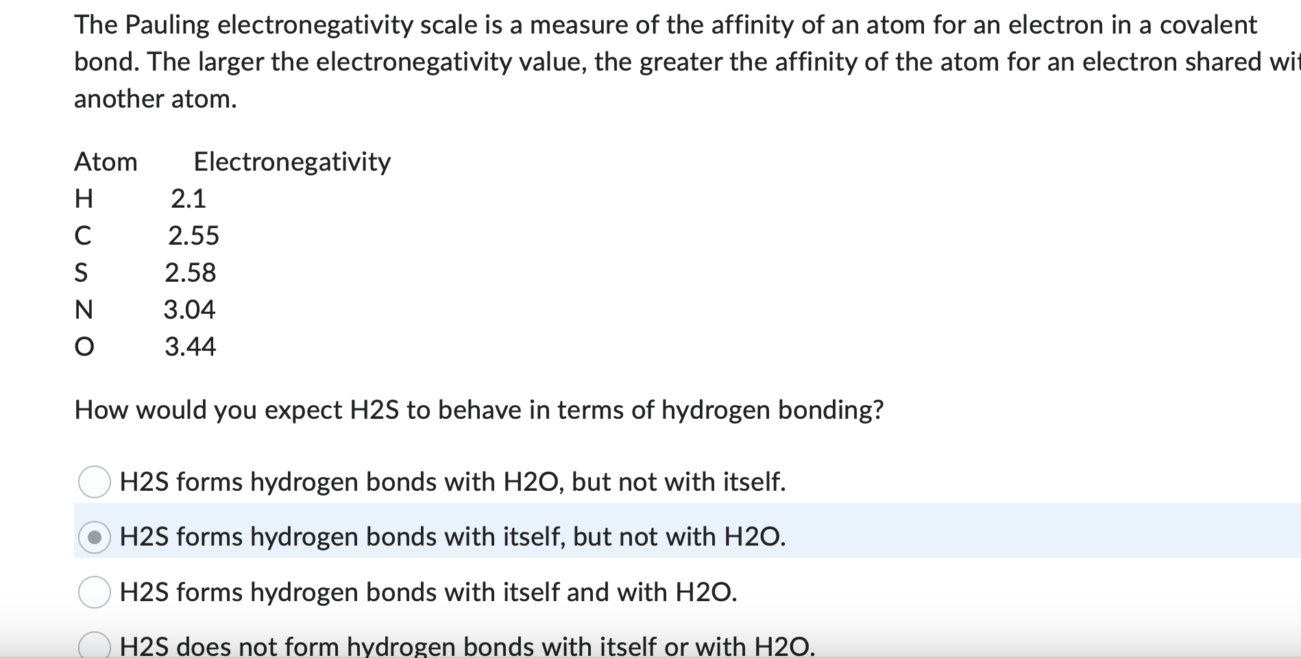 Solved The Pauling electronegativity scale is a measure of | Chegg.com