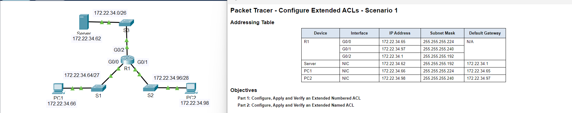 Solved Packet Tracer Configure Extended Acls Scenario 1