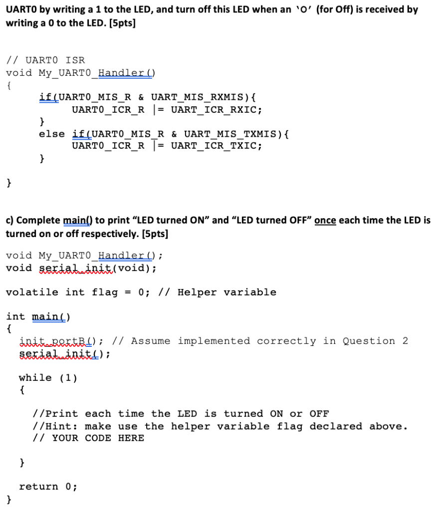 Question 9: Interrupt based UART data processing | Chegg.com