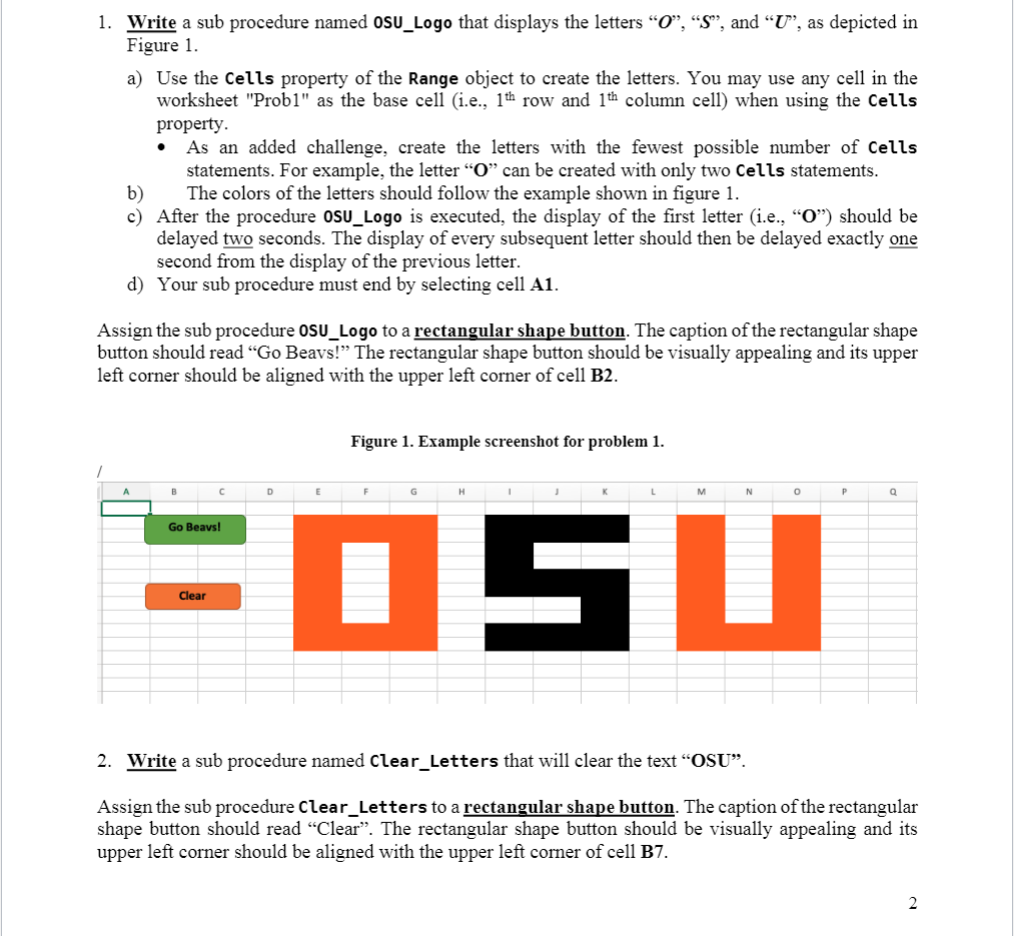 Solved 1. Write a sub procedure named OSU_Logo that displays | Chegg.com