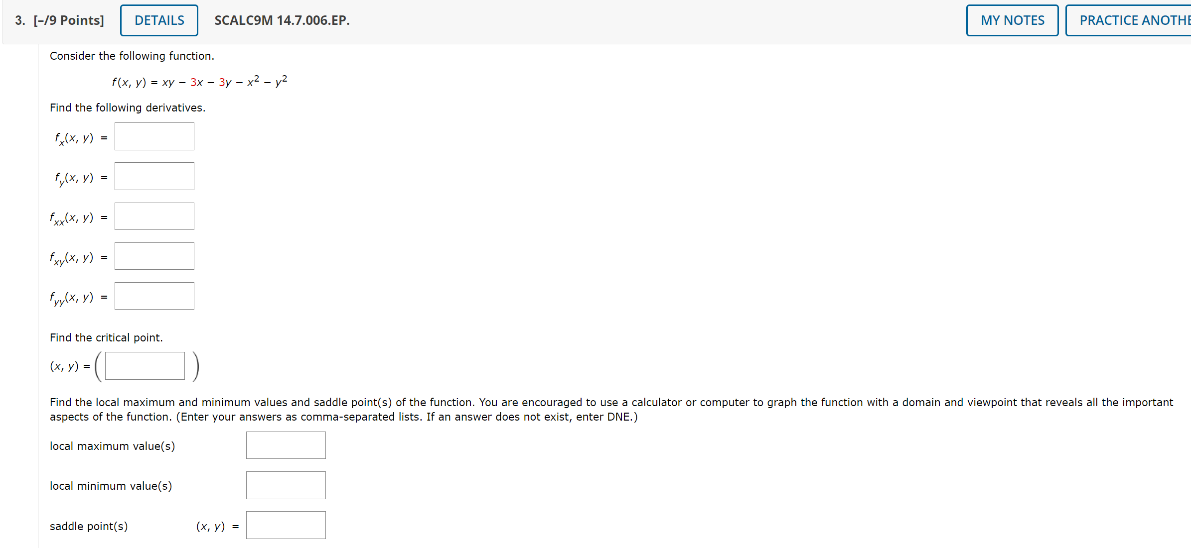 Solved -/9 Points] SCALC9M 14.7.006.EP. Consider the | Chegg.com