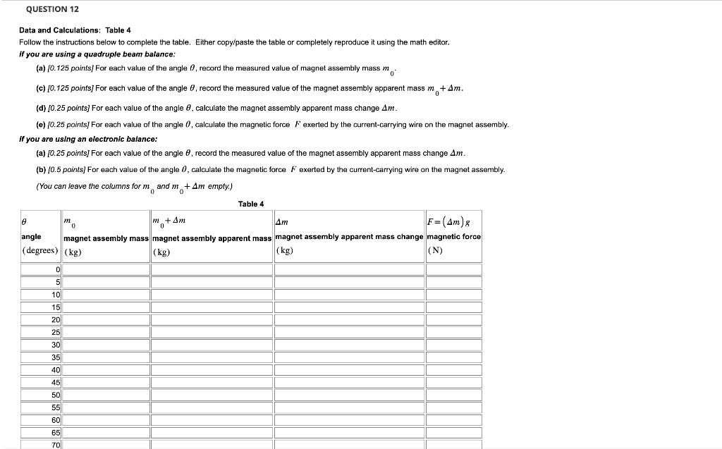 Lab : Current Balance Table 1 I = 0.0 A, ∆m = | Chegg.com