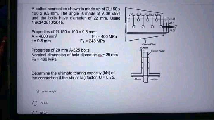 Solved A bolted connection shown is made up of 2L 150 X 100 | Chegg.com