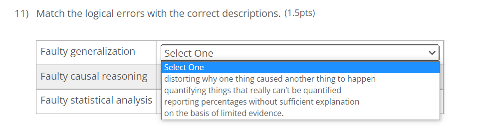 Solved 11) Match the logical errors with the correct | Chegg.com